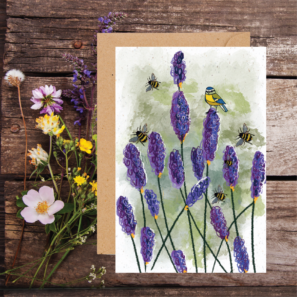 LAVENDER BIRDS AND BEES WiLDFLOWER PLANTABLE SEED GREETING CARD — Red ...